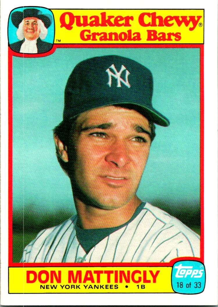 1986 Topps Quaker Chewy Granola Bars Don Mattingly #18 on Kronozio