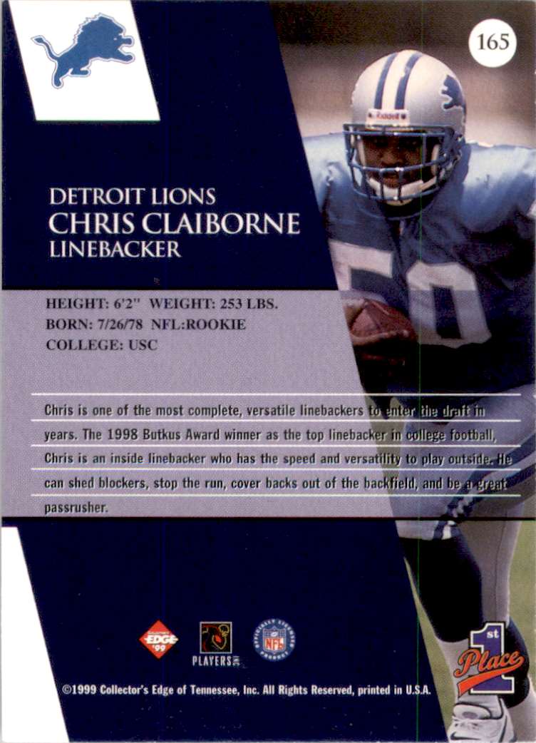 1999 Collector's Edge First Place Gold Ingot Chris Claiborne #165 on Kronozio