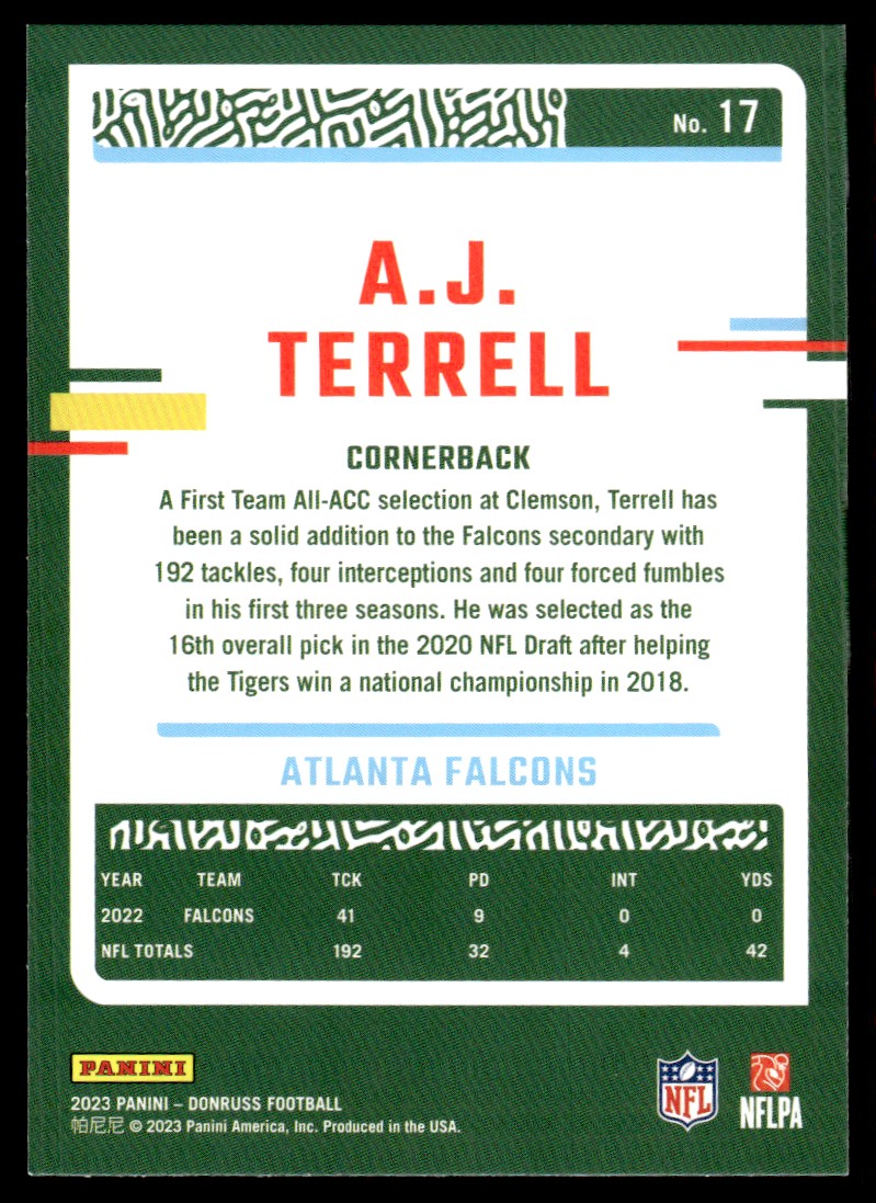 2023 Donruss A.J. Terrell #17 on Kronozio