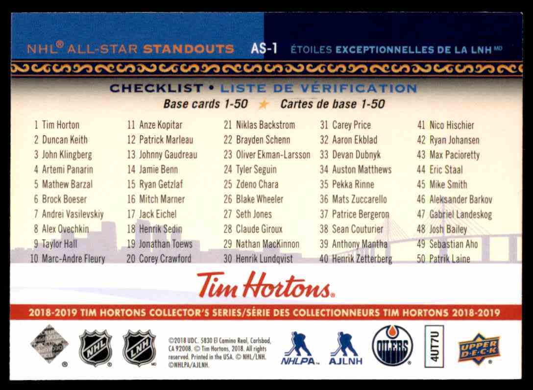 2018-19 Upper Deck Tim Hortons Checklist Connor McDavid #AS-1 on Kronozio