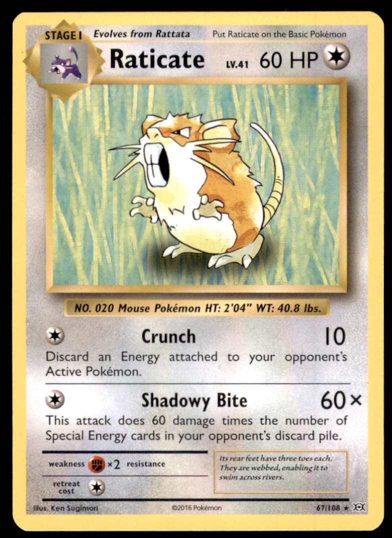 2016 Pokemon Evolutions Rare Raticate #67/108 on Kronozio