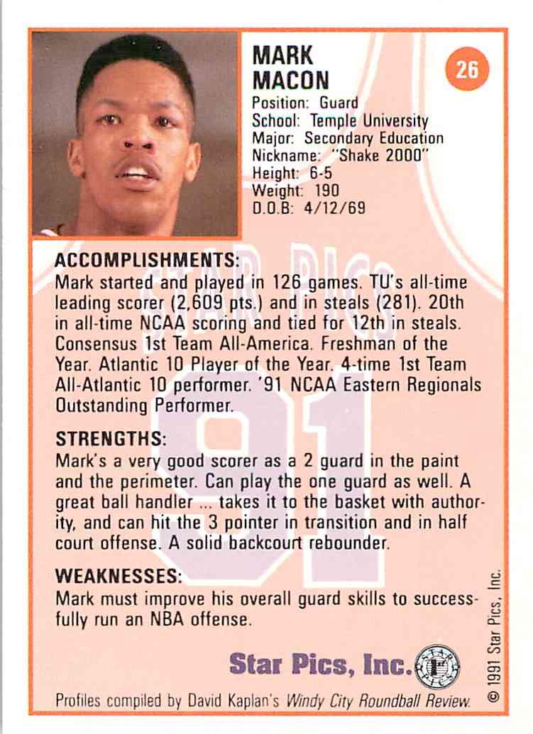 1991-92 Star Pics Mark Macon #26 on Kronozio
