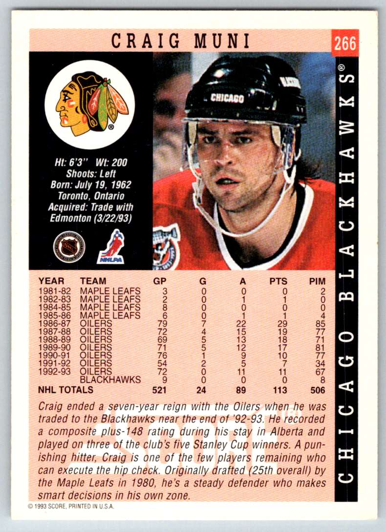 1993-94 Score Craig Muni #266 on Kronozio