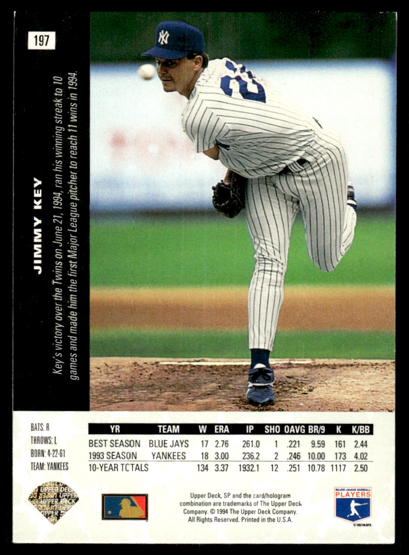 1994 SP Jimmy Key #197 on Kronozio
