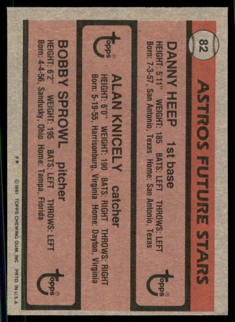 1981 Topps Astros Future Stars - Danny Heep/Alan Knicely/Bobby Sprowl ...