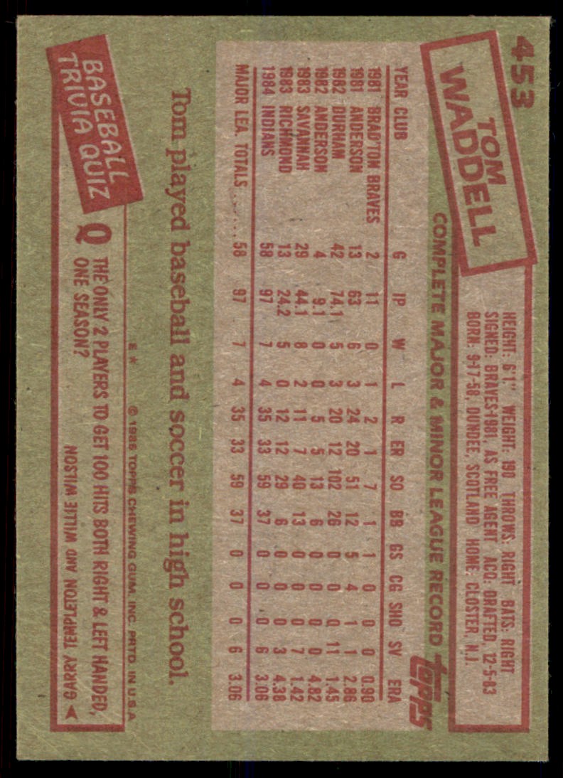 1985 Topps Tom Waddell #453 on Kronozio