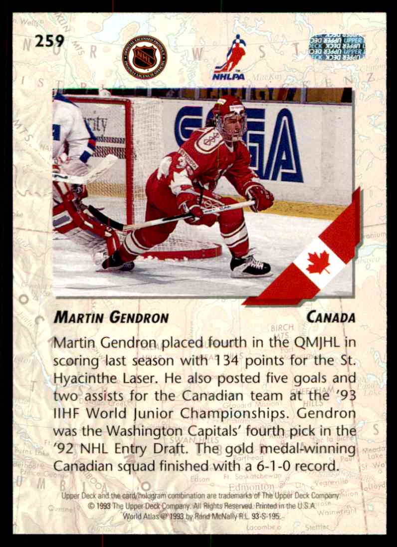 1993-94 Upper Deck World Junior Martin Gendron #259 on Kronozio