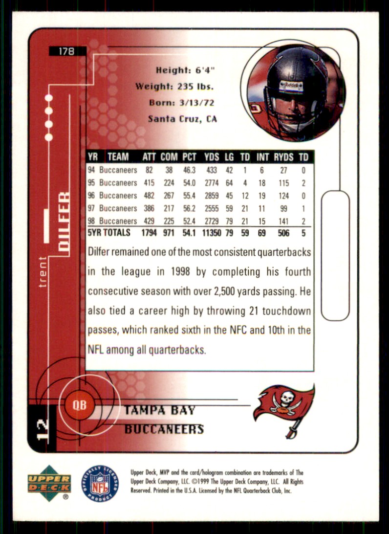 1999 Upper Deck MVP Trent Dilfer #178 on Kronozio
