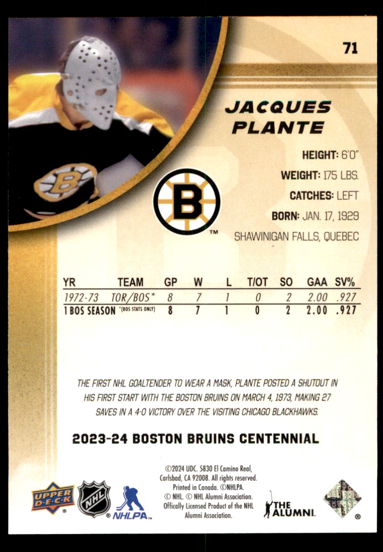 2023-24 Upper Deck Boston Bruins Centennial Yellow Parallel Jacques ...