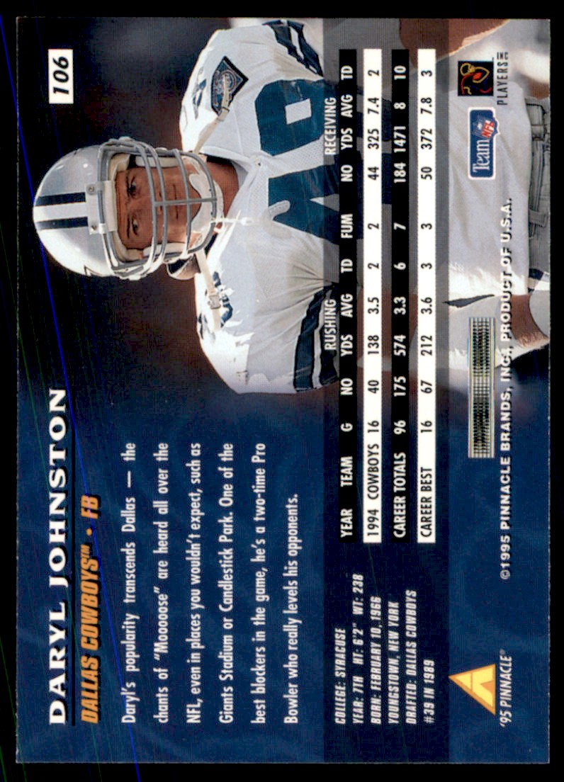 1995 Pinnacle Daryl Johnston #106 on Kronozio