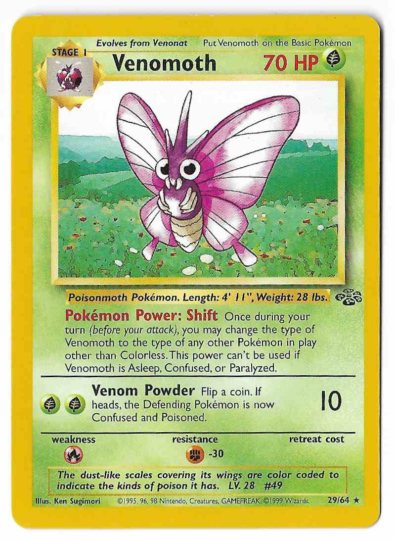 1999 Pokemonm Card Venomoth 29/64 Jungle Set Non Holo Rare on Kronozio