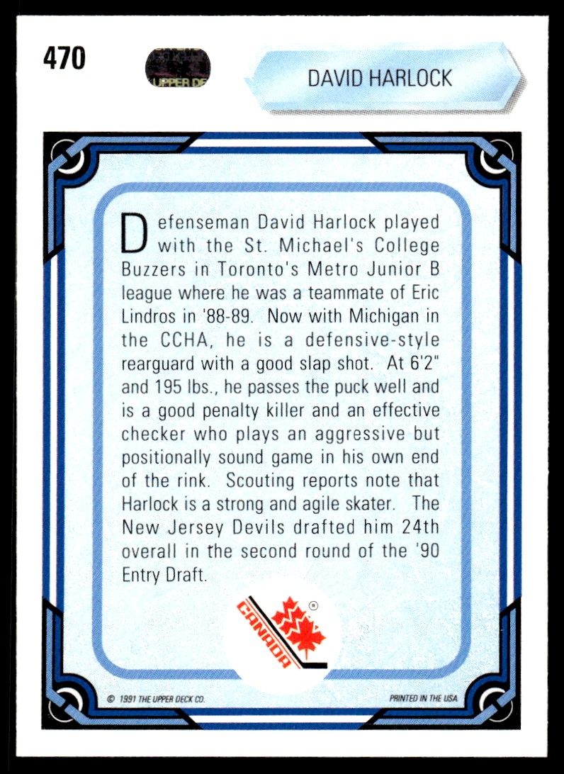 1990-91 Upper Deck David Harlock #470 on Kronozio