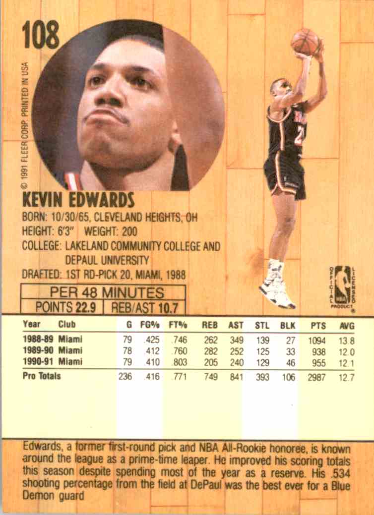 1991-92 Fleer Kevin Edwards #108 on Kronozio