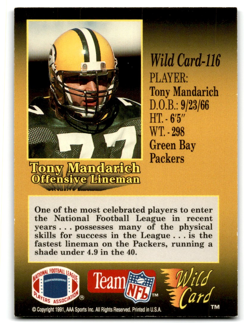 1991 Wild Card Tony Mandarich #116 on Kronozio