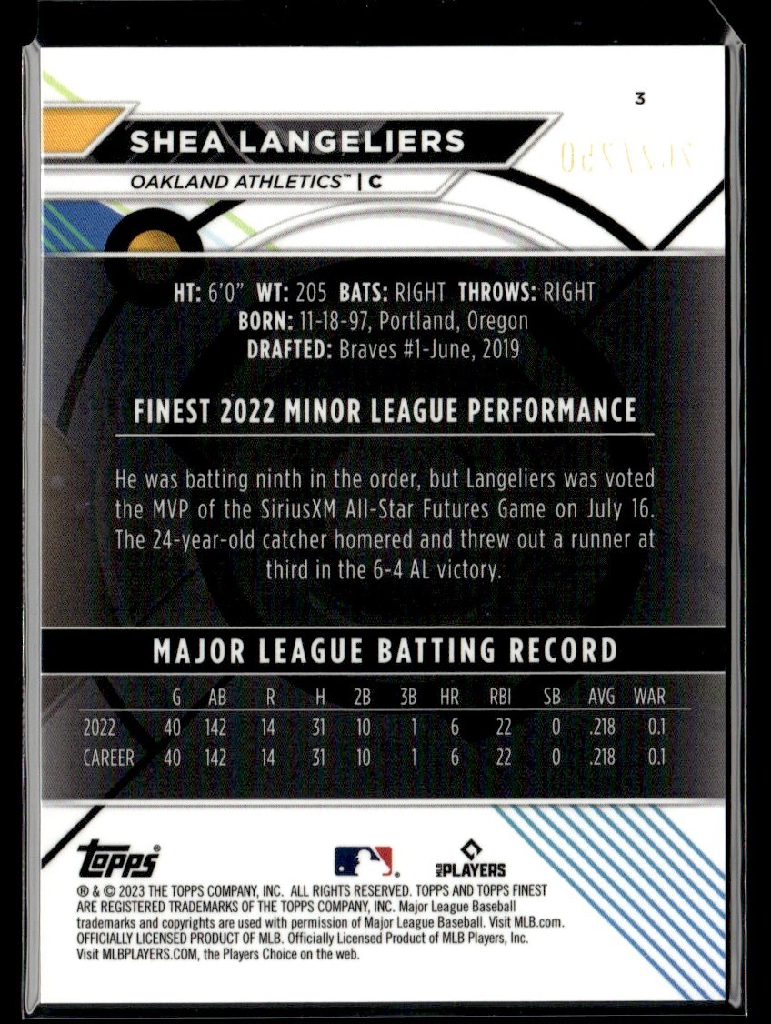 2023 Topps Finest Purple Shea Langeliers #3 on Kronozio