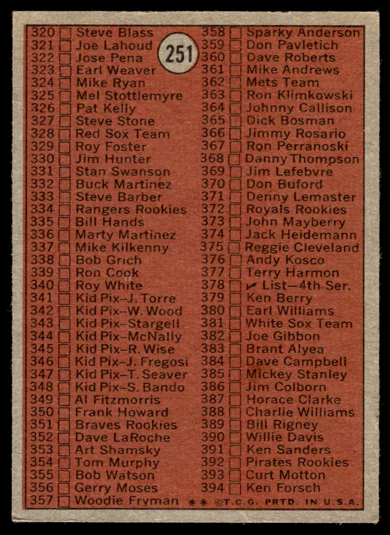 1972 Topps Checklist 3rd Series #251B on Kronozio