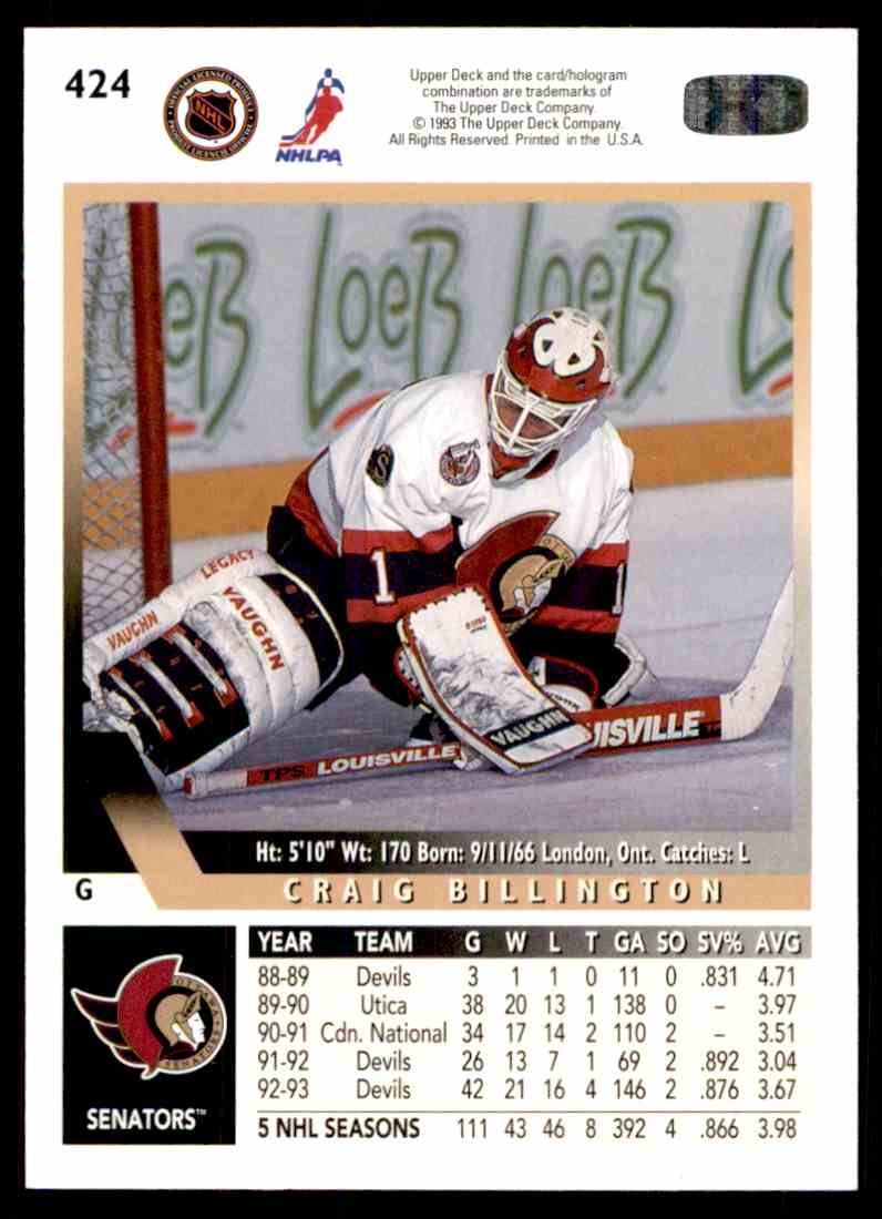 1993-94 Upper Deck Craig Billington #424 on Kronozio