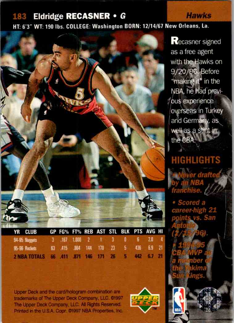 1996-97 Upper Deck Eldridge Recasner #183 on Kronozio