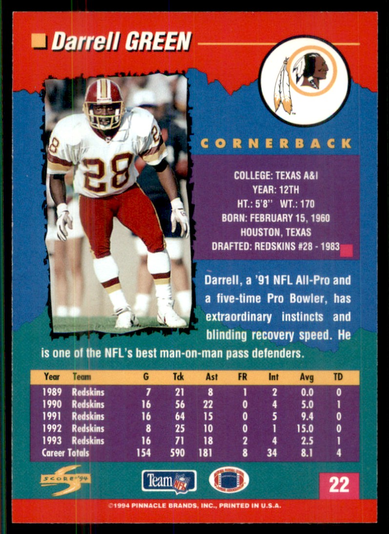 1994 Score Darrell Green #22 on Kronozio