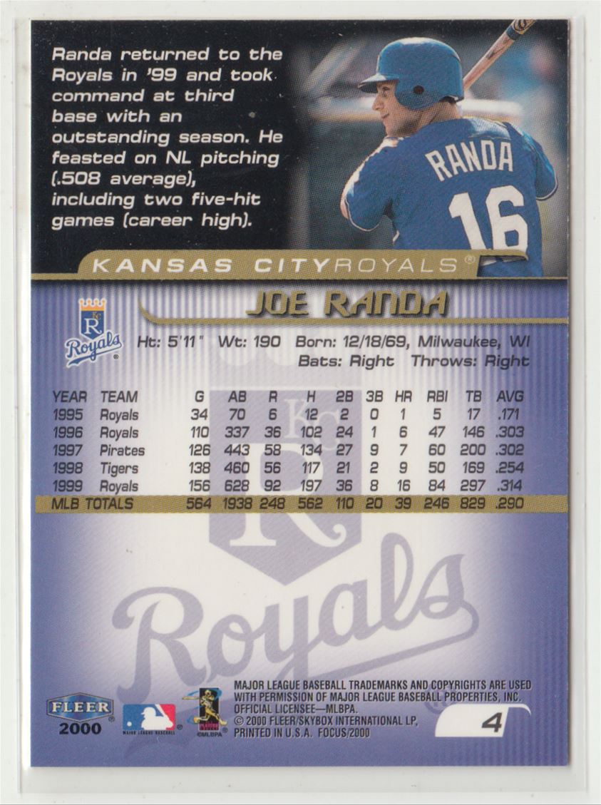 2000 Fleer Focus Joe Randa #4 on Kronozio