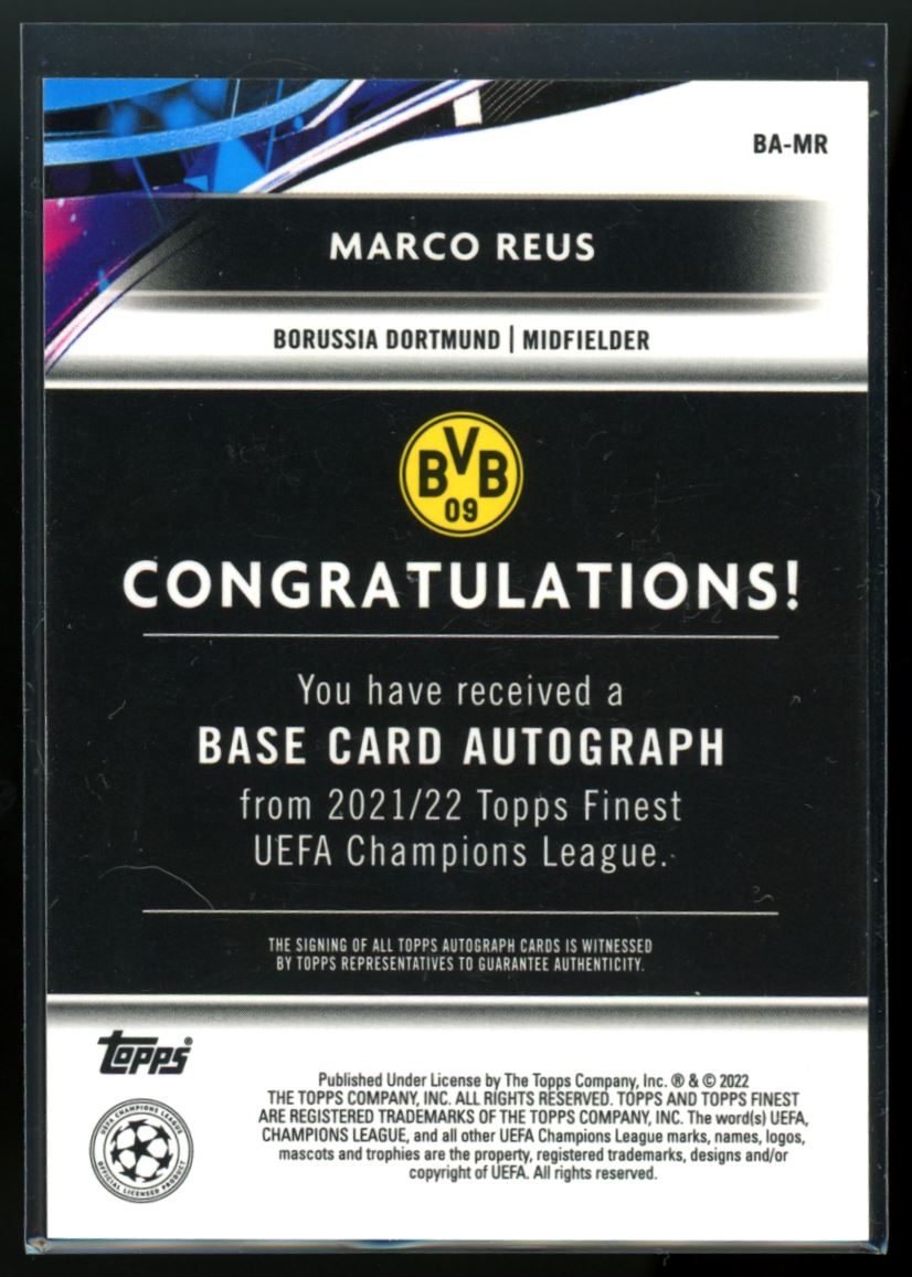 2021 Topps Finest UEFA Champions League Base Autographs Marco Reus #BA ...