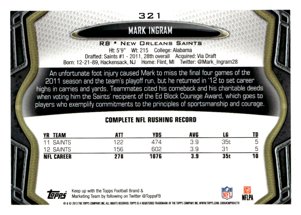 2013 Topps Mark Ingram #321 on Kronozio