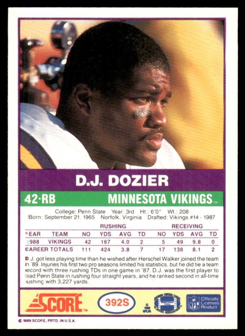 1989 Score Supplemental D.J. Dozier #392S on Kronozio