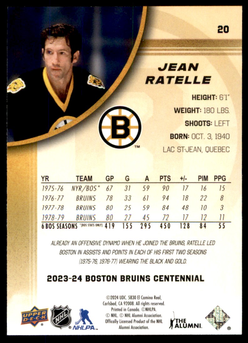2023-24 Upper Deck Boston Bruins Centennial Spectrum Jean Ratelle #20 ...