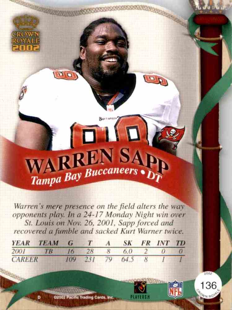 2002 Crown Royale Football Cards Warren Sapp #136 on Kronozio