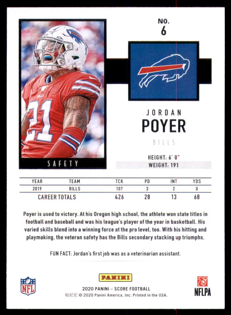 2020 Score Football Card Jordan Poyer #6 on Kronozio
