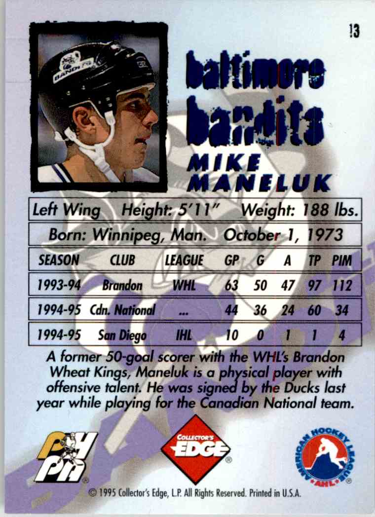 1996-97 Collectors Edge Ice Mike Maneluk #13 on Kronozio
