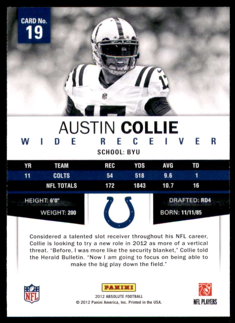 2012 Absolute Football Cards Austin Collie #19 on Kronozio