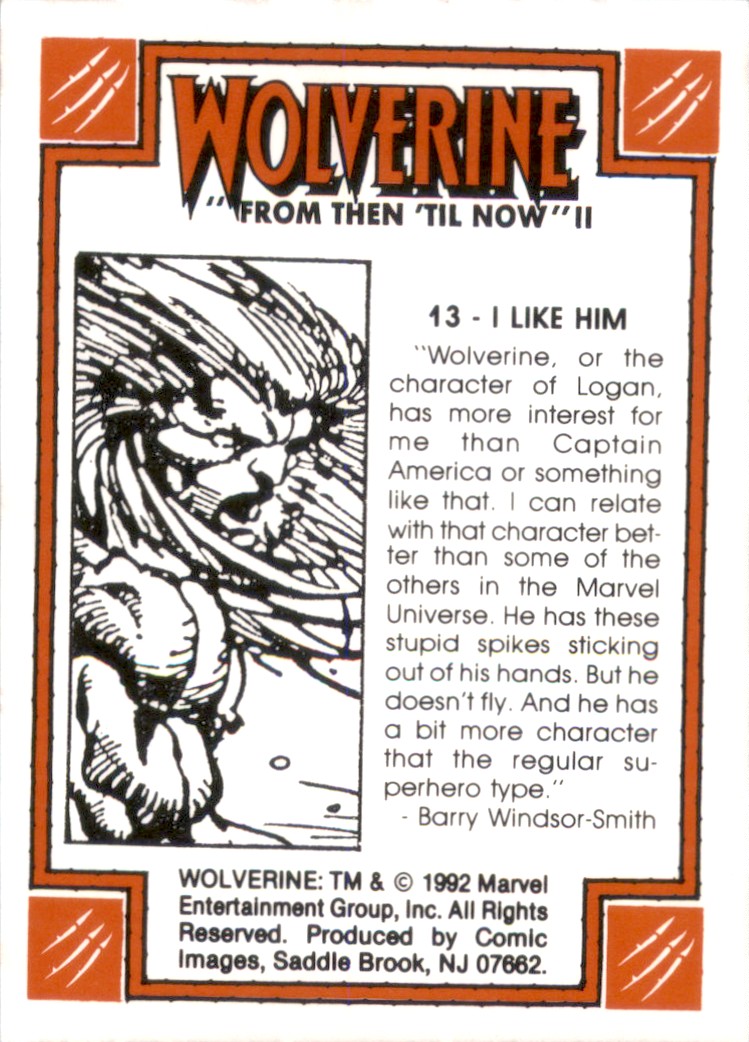 1992 Comic Images Wolverine From Then 'Til Now II I Like Him #13 on ...