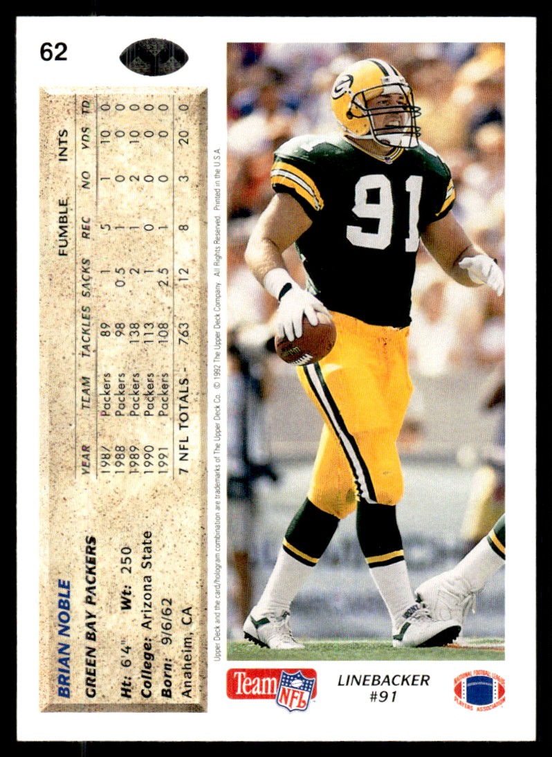 1992 Upper Deck Brian Noble #62 on Kronozio