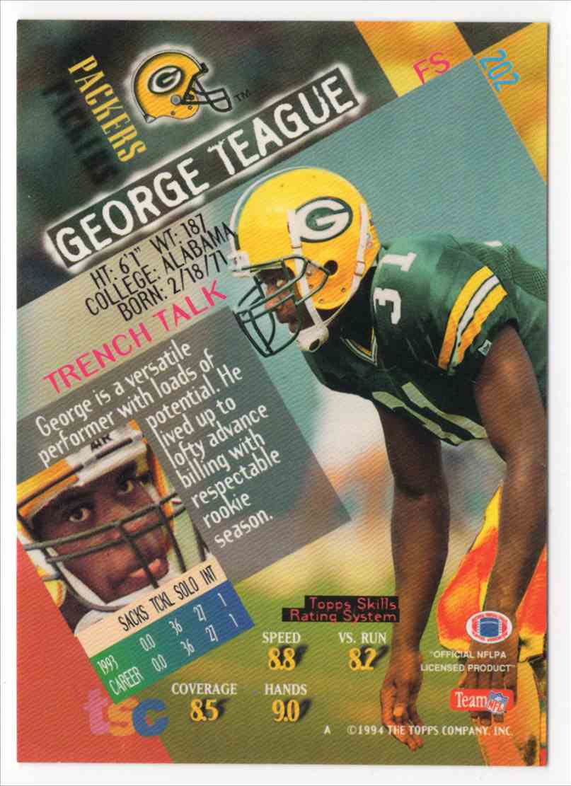 1994 Stadium Club George Teague #202 on Kronozio