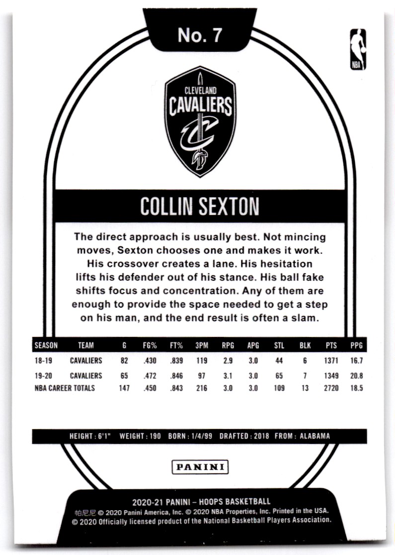 2020-21 Hoops Collin Sexton #7 on Kronozio