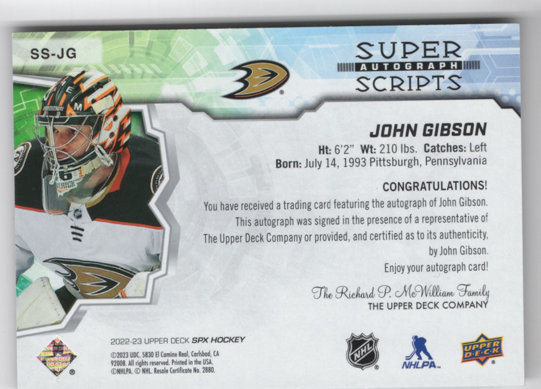 2022-23 SPX SUPER SCRIPTS AUTO JOHN GIBSON on Kronozio