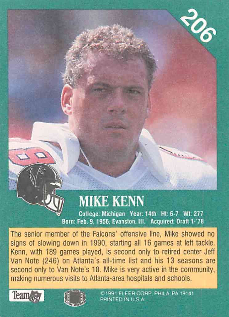 1991 Score Mike Kenn #206 on Kronozio