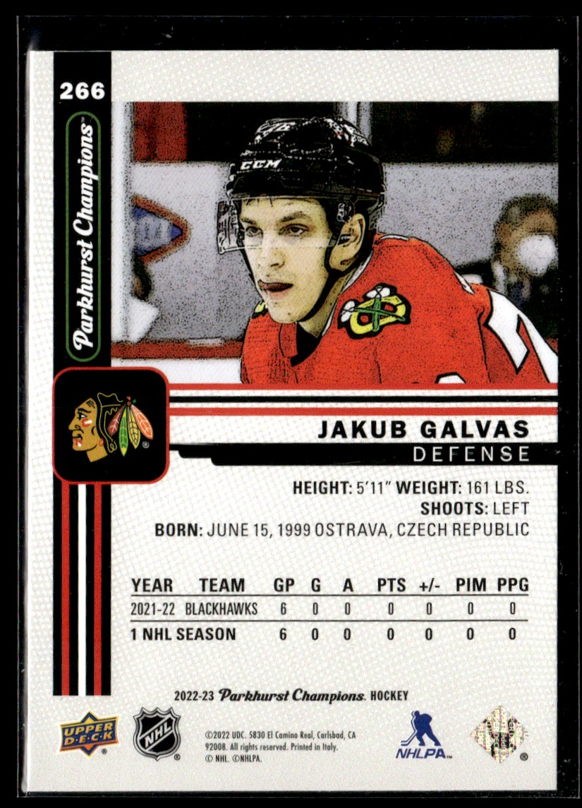2022-23 Parkhurst Champions Jakub Galvas #266 on Kronozio