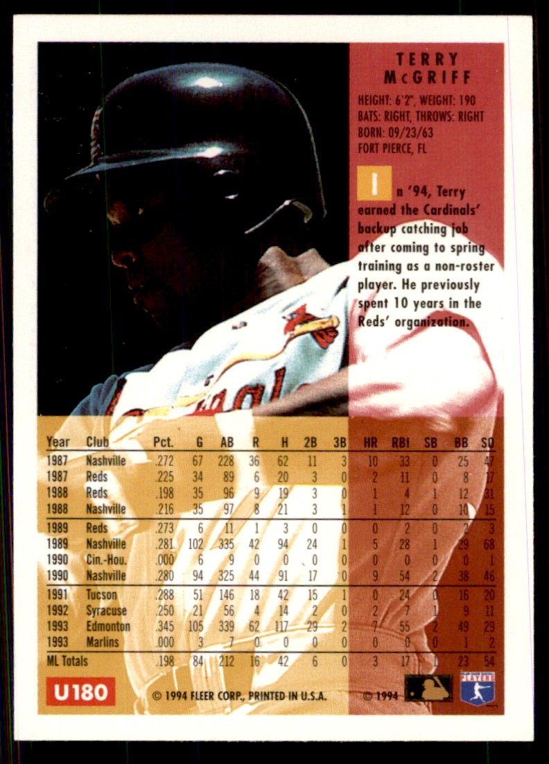 1994 Fleer Update Terry McGriff #U180 on Kronozio