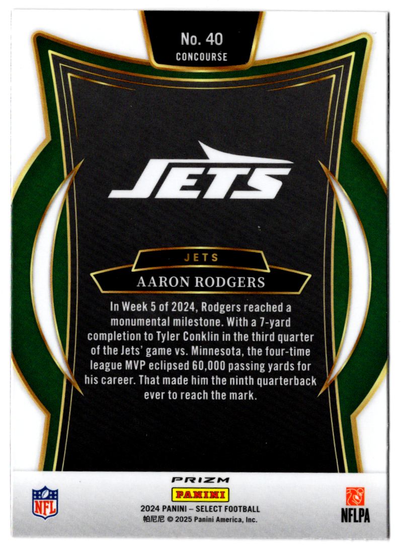 2024 Panini Select & Red Prizm Shock Aaron Rodgers #40 on Kronozio