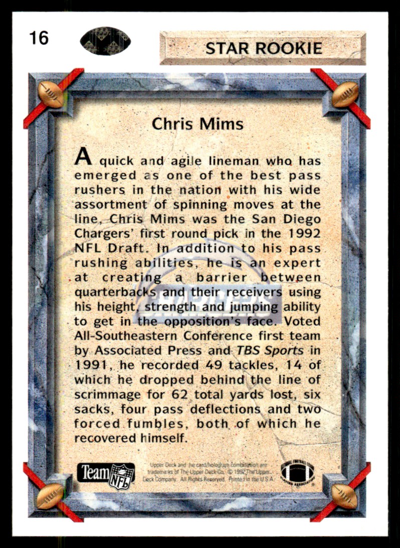 1992 Upper Deck Chris Mims #16 on Kronozio