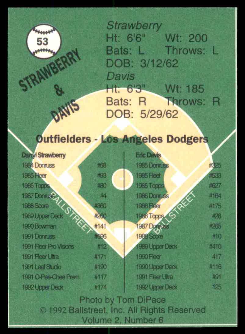 1992 Ballstreet Magazine Cards Darryl Strawberry / Eric Davis #53 on ...