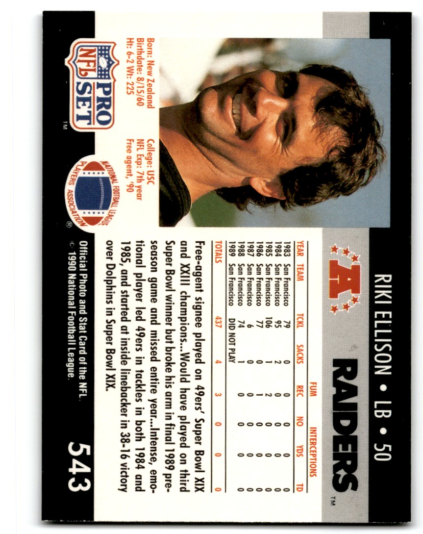 1990 Pro Set Riki Ellison #543 on Kronozio