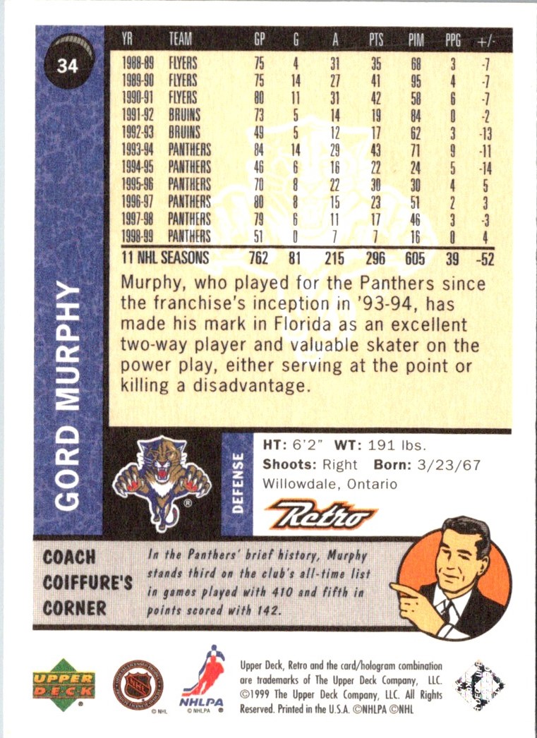 1999-00 Upper Deck Retro Gord Murphy #34 on Kronozio