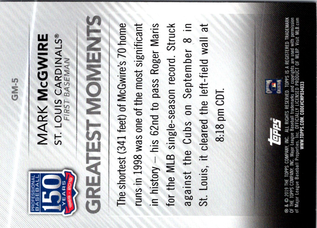 2019 Topps 150 Years of Professional Baseball - Greatest Moments Mark ...