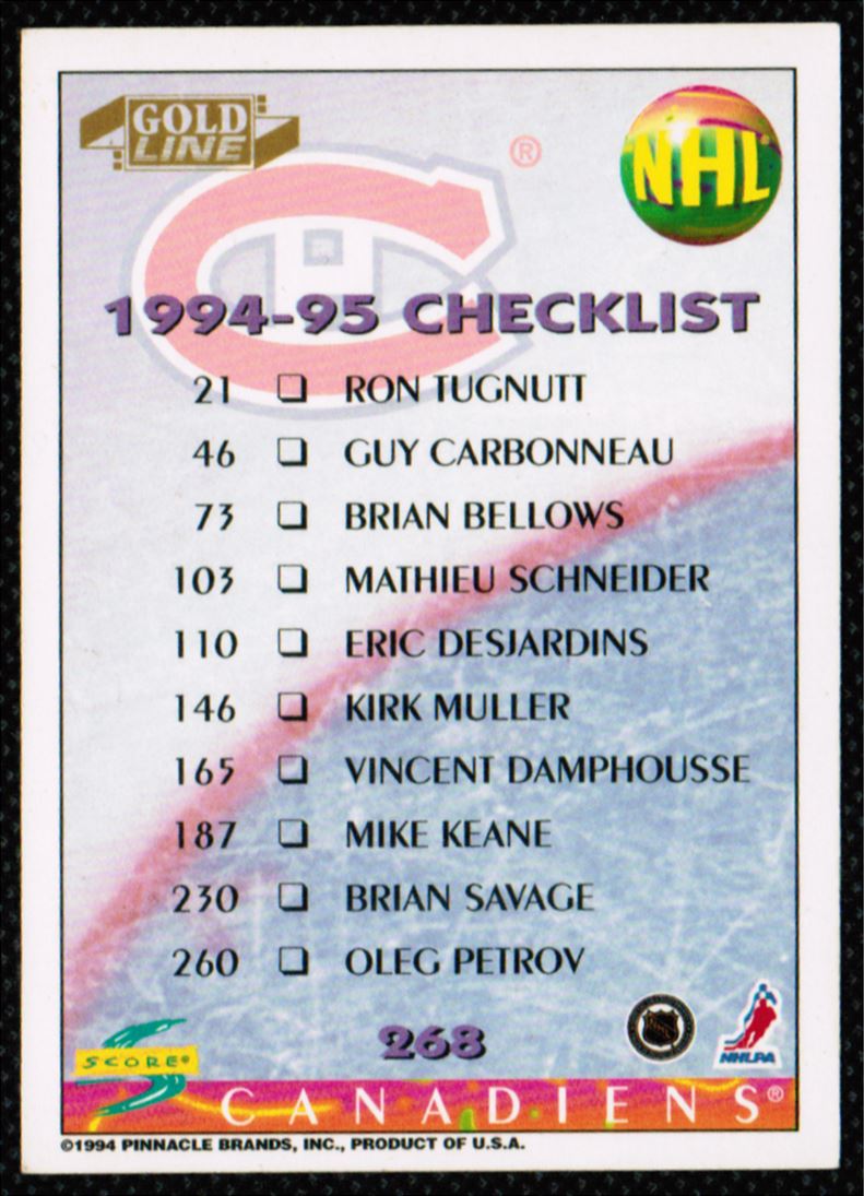 1994-95 Score Gold Line Checklist on Kronozio