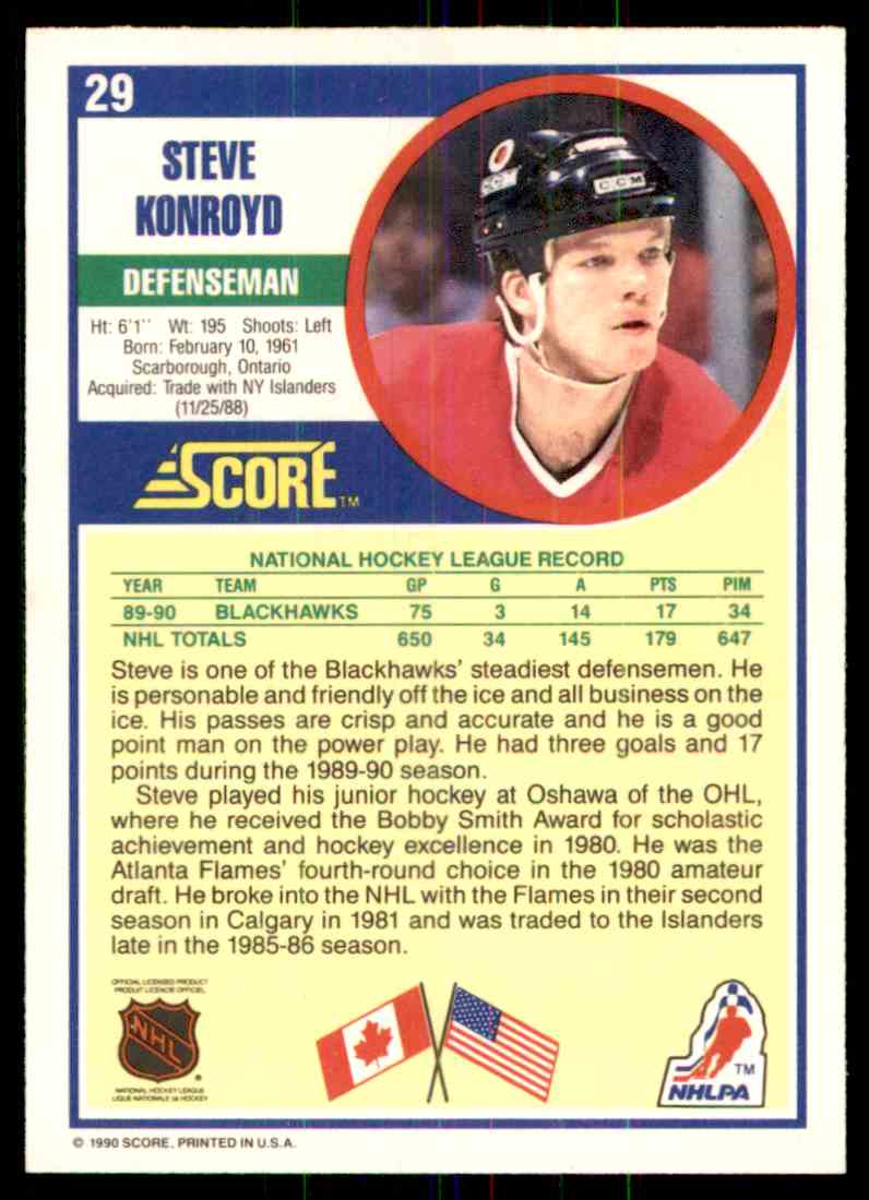 1990-91 Score Steve Konroyd #29 on Kronozio