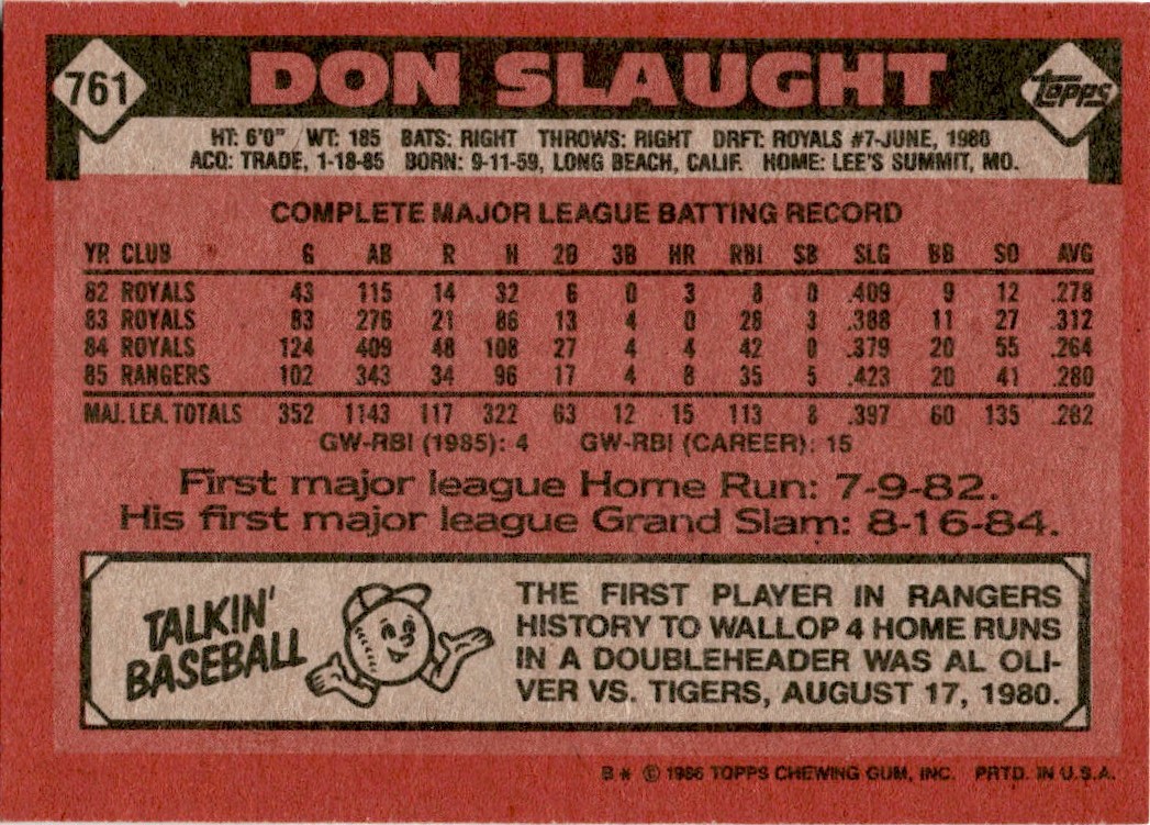 1986 Topps Don Slaught #761 on Kronozio