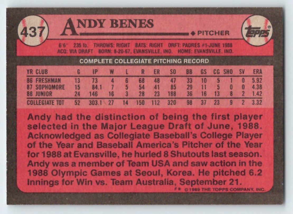 1989 Topps Andy Benes #437 on Kronozio